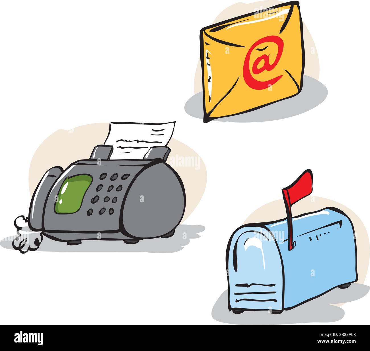 Vector illustration of some communication objects: fax, mailbox and e ...