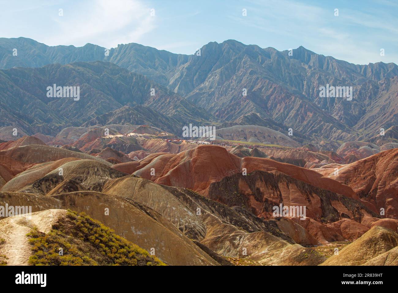 Walking path through Rainbow mountains in Zhangye Danxia National ...