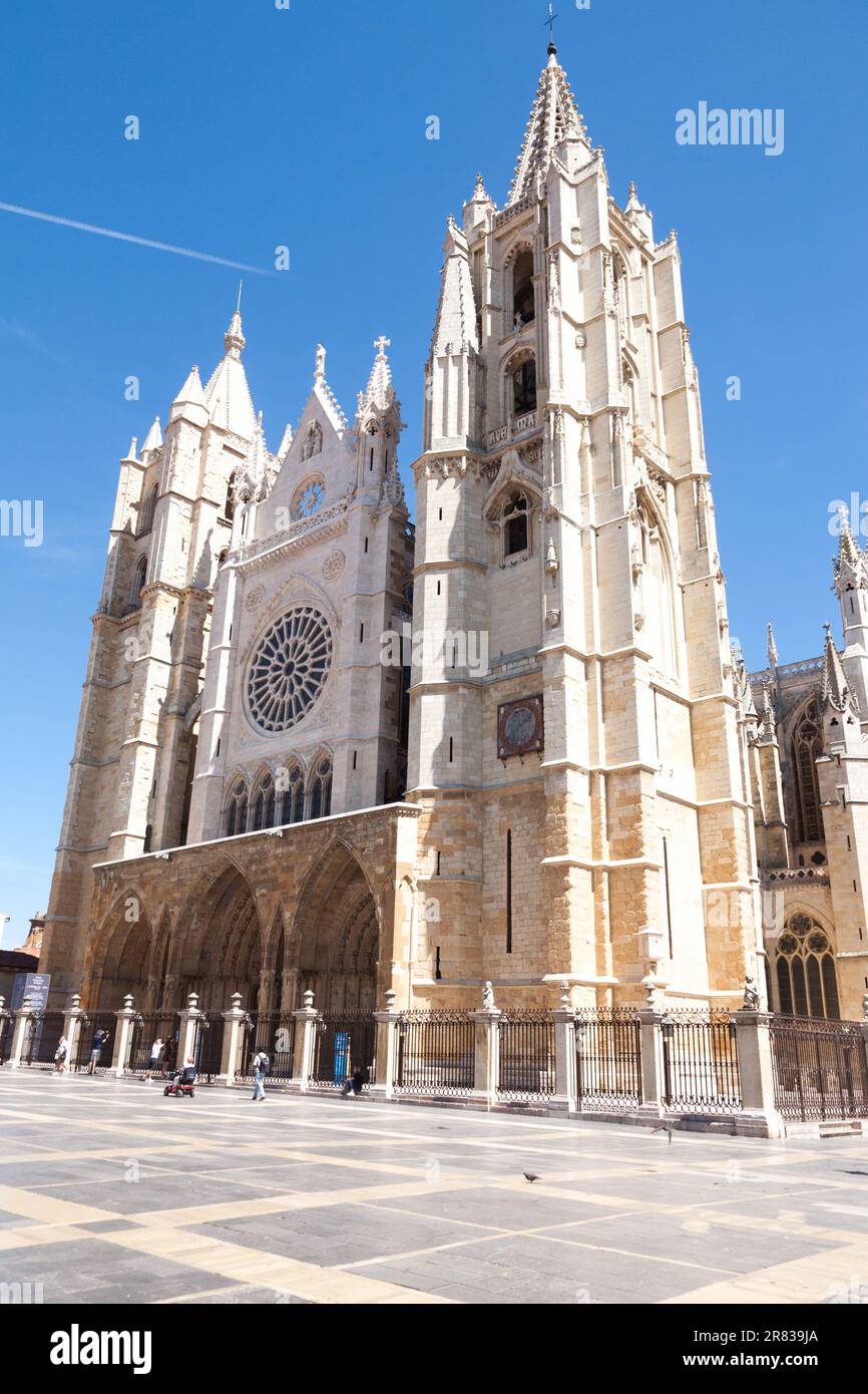 Leon cathedral facade view, Spanish landmark. Gothic architecture Stock ...