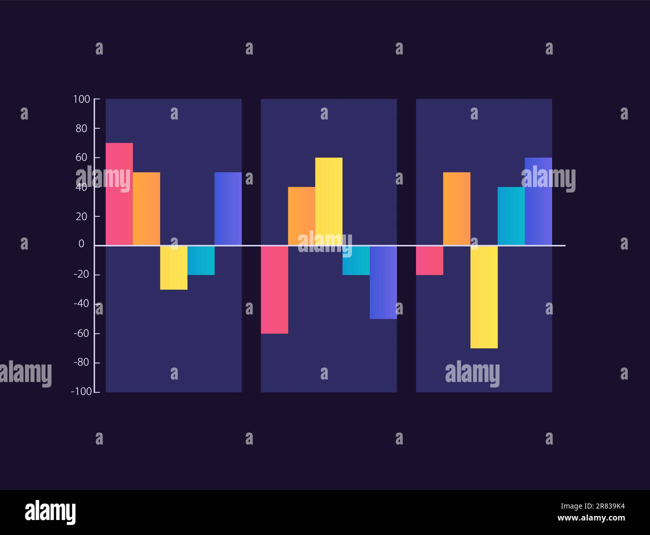 Both directions column infographic chart design template for dark theme ...