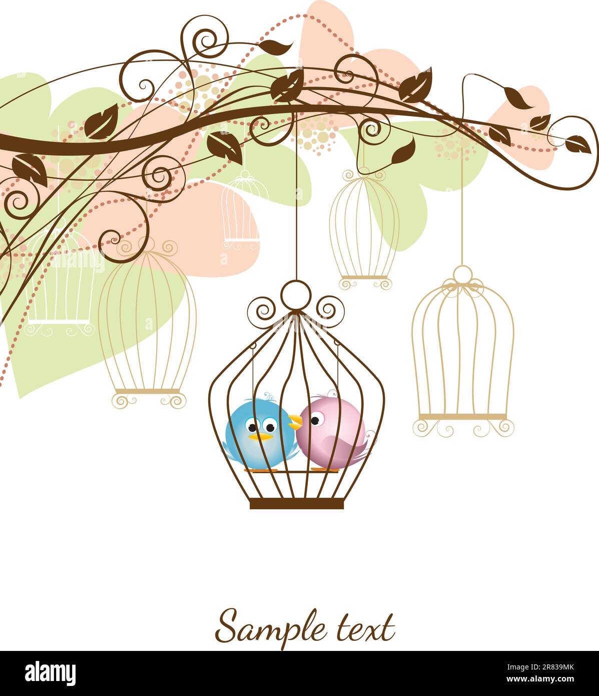 decorative branches with a birds in a cage Stock Vector Image & Art - Alamy