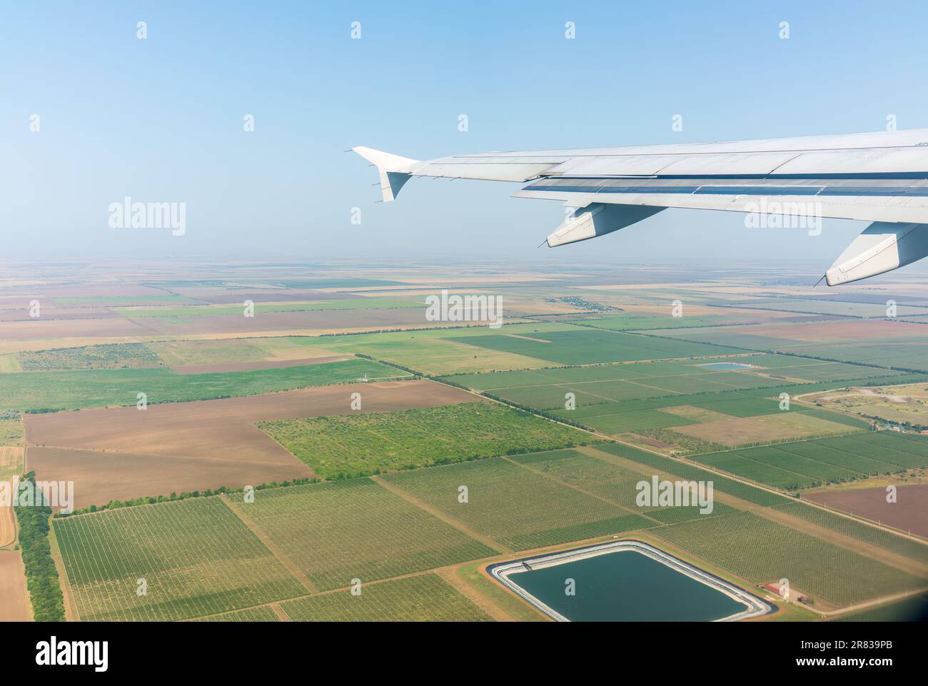 View from the airplane window during takeoff at Koltsovo airport on a ...