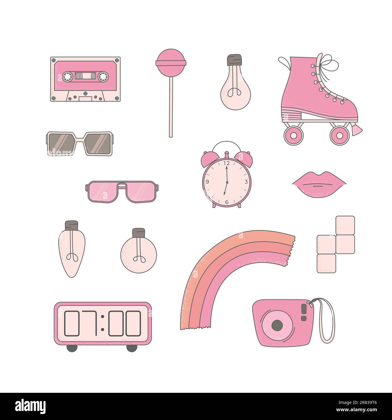 Retro 70s-80s style groovy elements set. Cartoon funky vector stickers ...