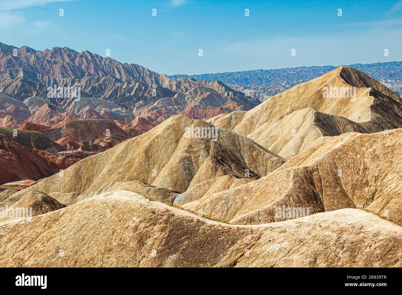 Amazing scenery of Rainbow mountain and blue sky background in sunset ...