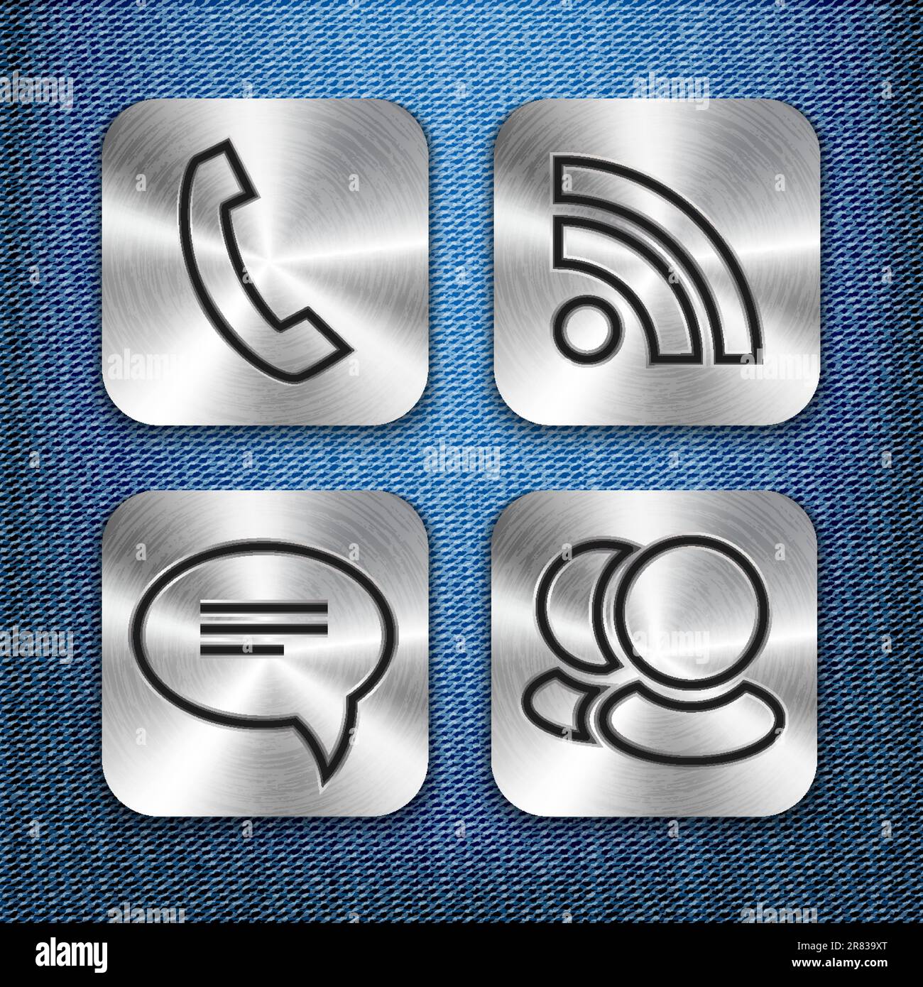 Communication brushed metal app icons on denim texture. Vector ...