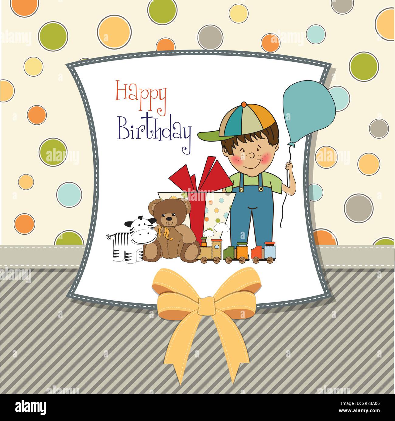 birthday greeting card with little boy and presents Stock Vector Image ...