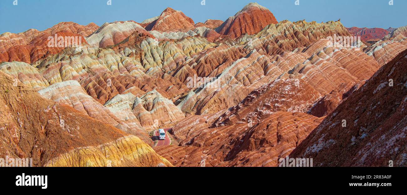 panorama of rainbow-mountain in Zhangye Danxia Landform Geological Park ...