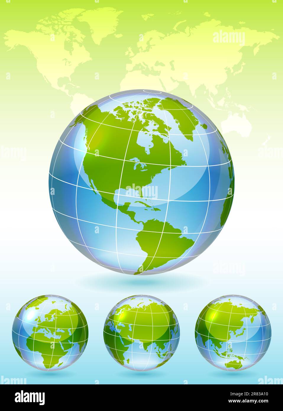 Different views of glass globe, map included, vector illustration, eps ...