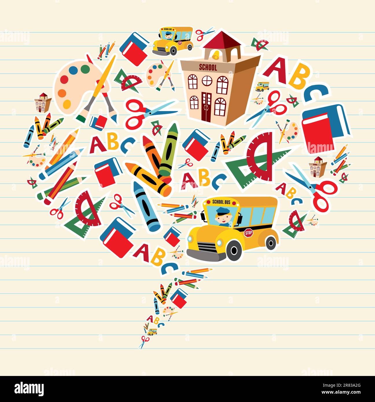 Set of school tools and Supplies composition in social bubble. Vector ...