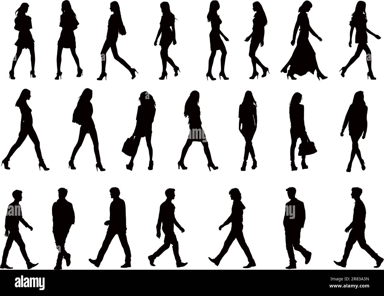 Over twenty young people silhouettes. Perfect body proportions, long ...