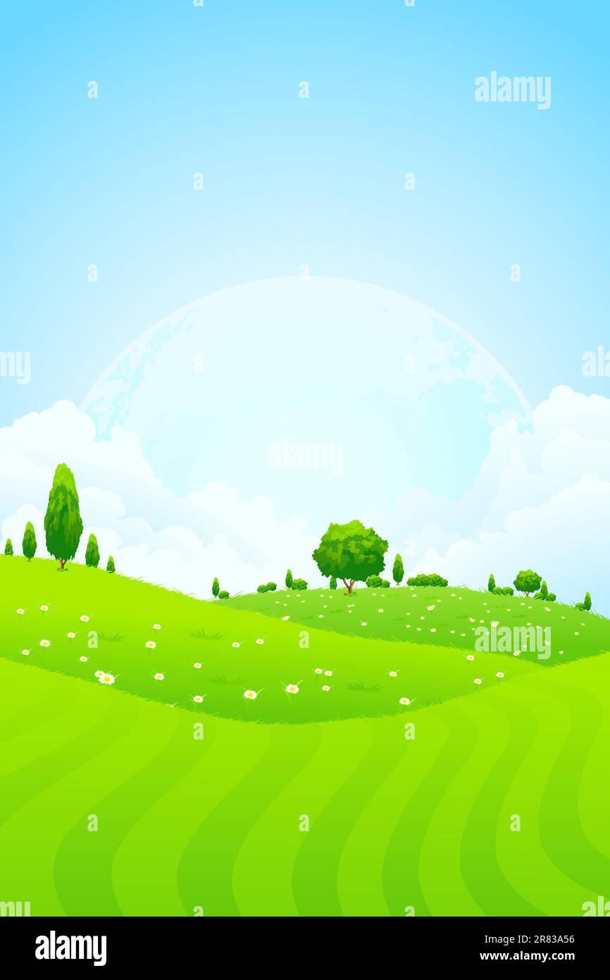 Sky field tree hill clouds Stock Vector Images - Alamy