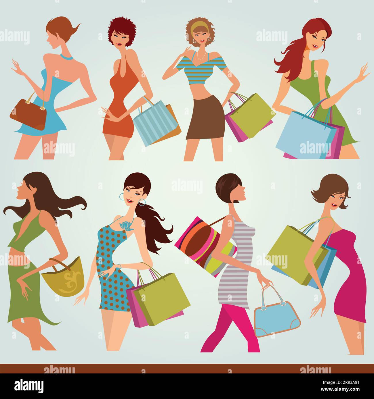 illustration drawing of shopping girl Stock Vector Image & Art - Alamy