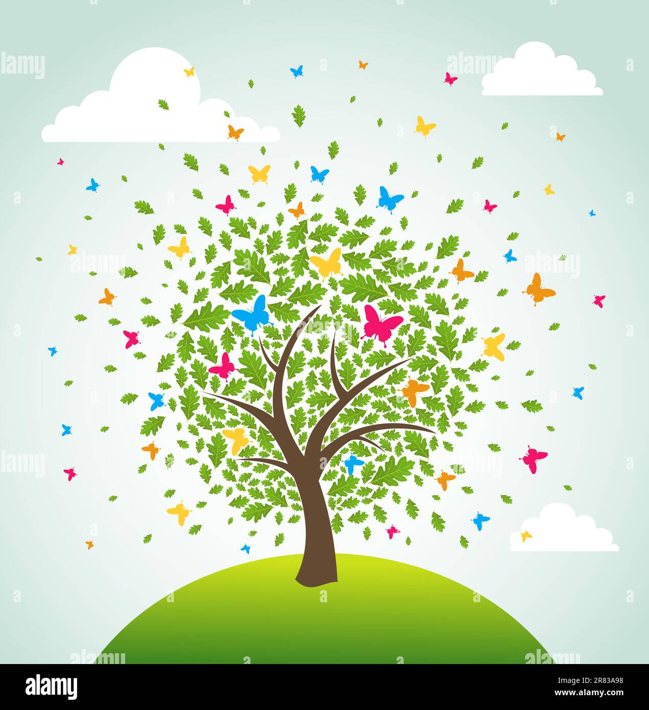 Abstract Spring Time Tree Composition Flowers Background Vector File Layered For Easy