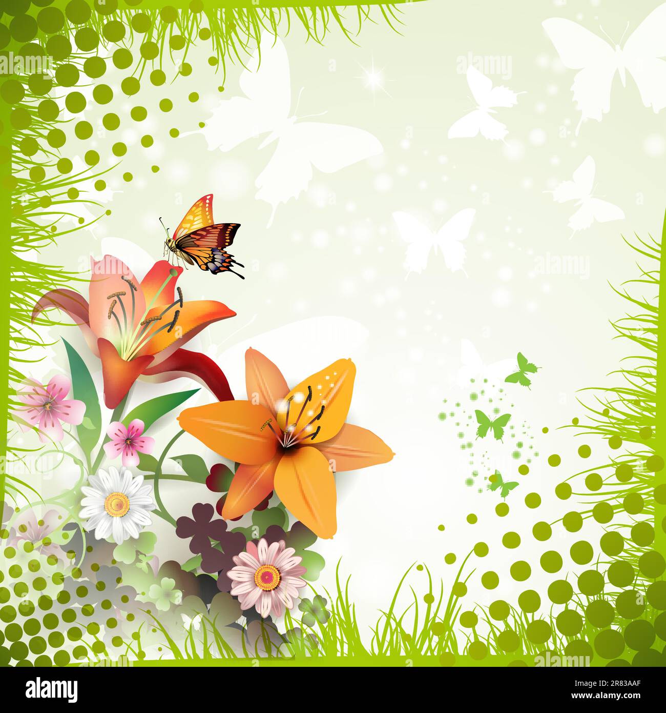 Spring grass butterflies colorful Stock Vector Images - Alamy