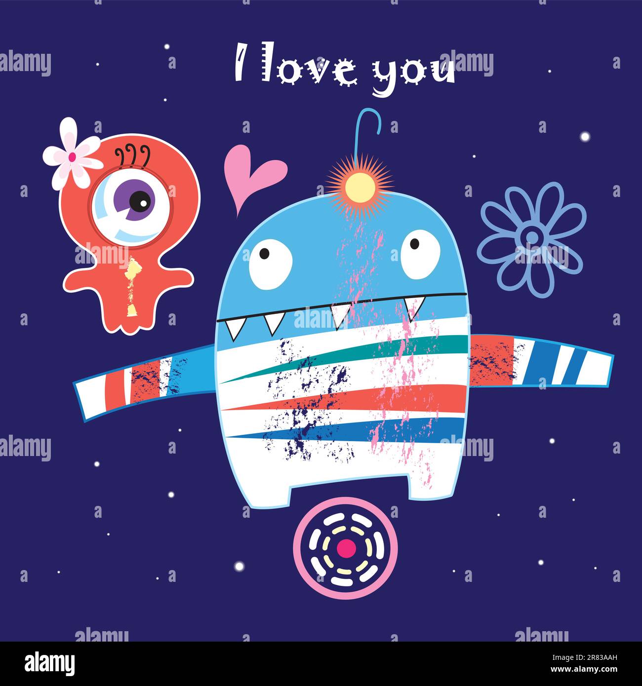 Greeting card with fun loving monsters on dark background Stock Vector ...