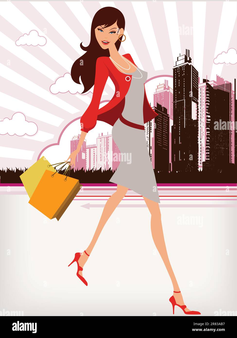 illustration drawing of shopping girl Stock Vector Image & Art - Alamy