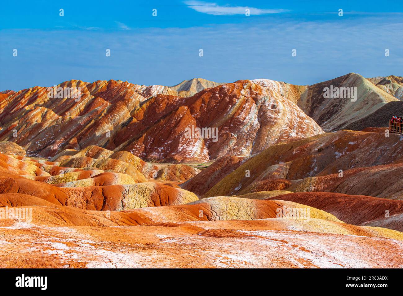 Amazing scenery of Rainbow mountain and blue sky background in sunset. Zhangye Danxia National ...