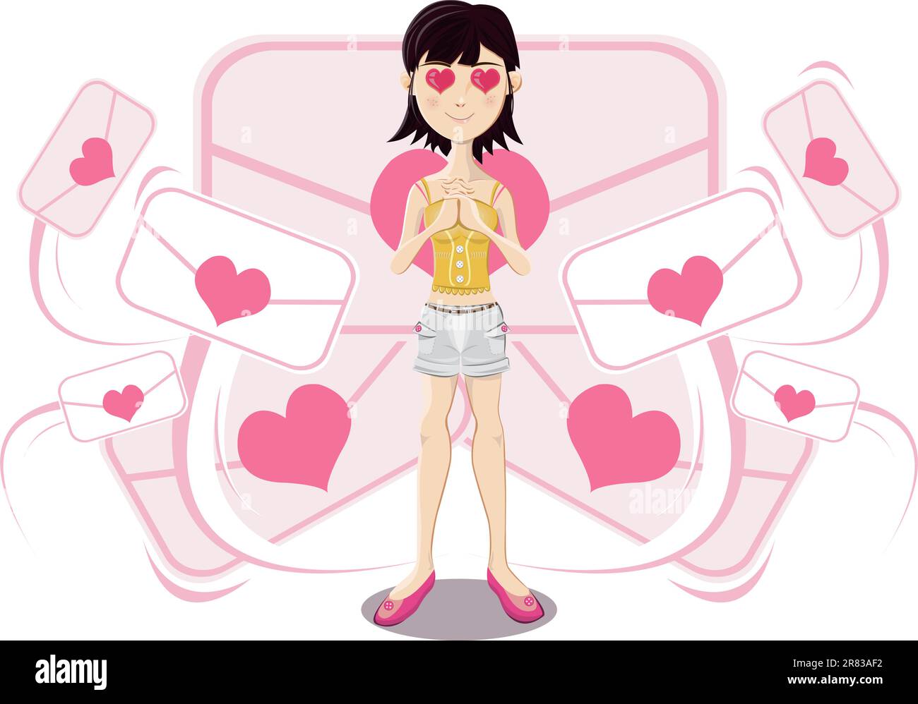 Illustration of young girl fall in love waiting love letter Stock ...
