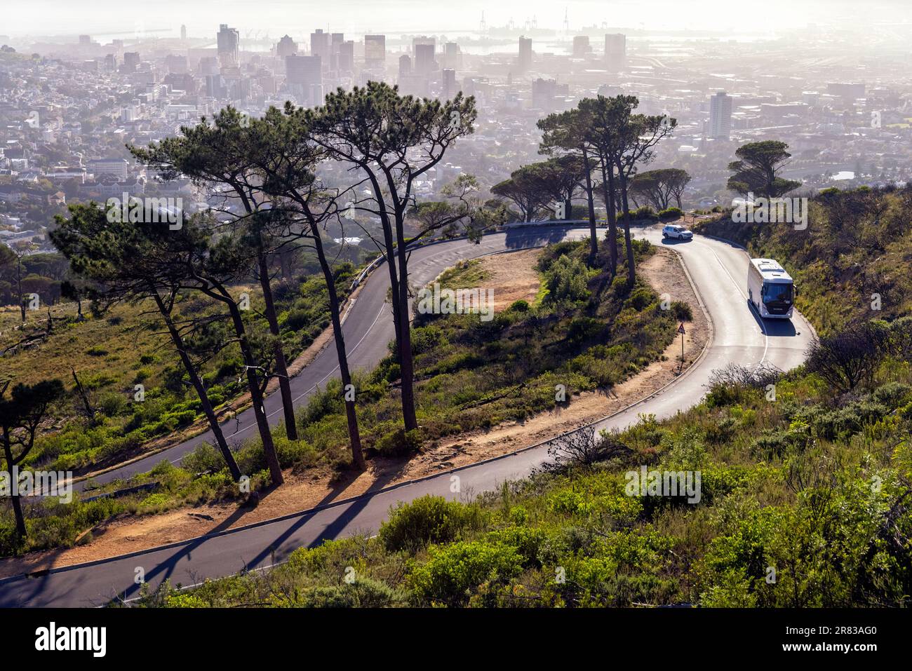 Winding road (Tafelberg Road) to Table Mountain - Cape Town, South ...