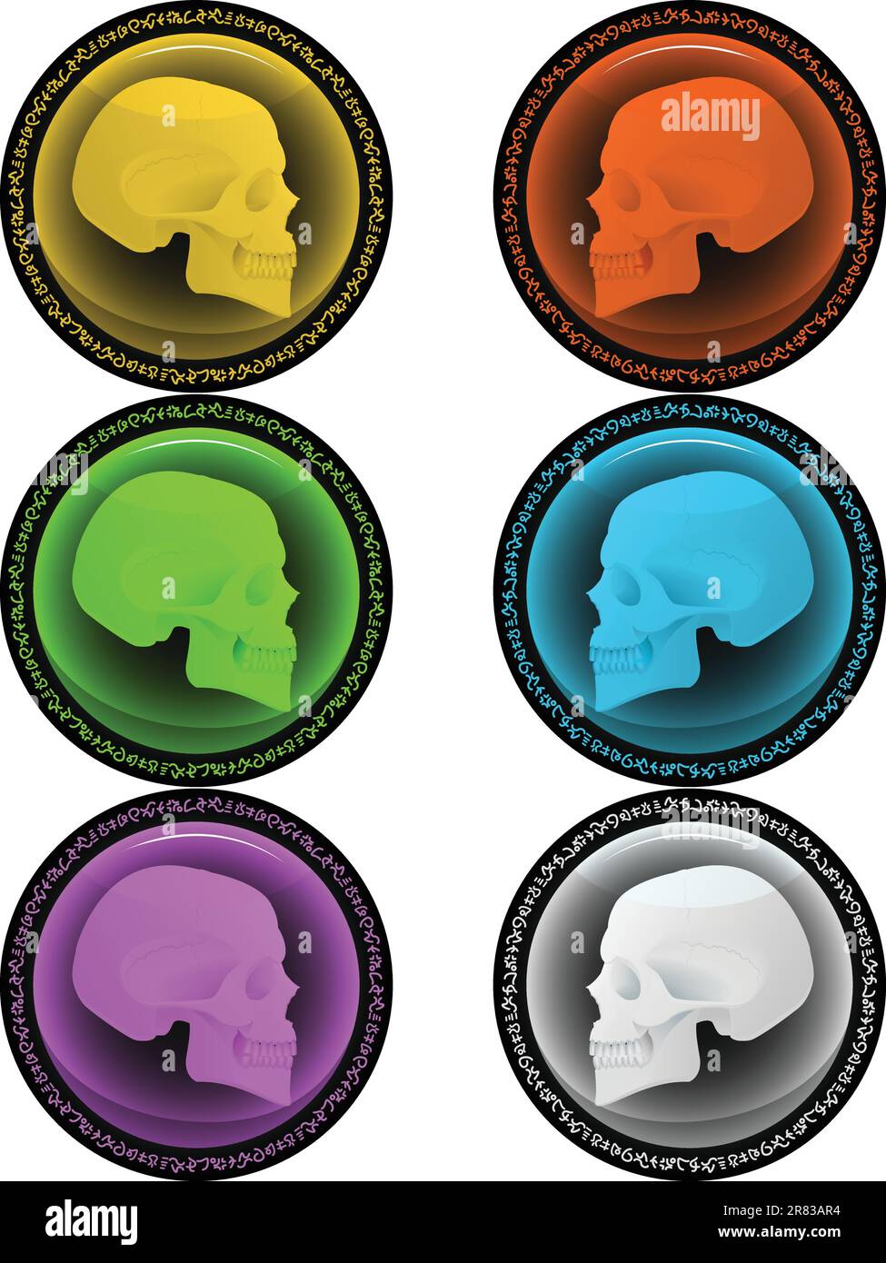 Glass buttons for design with a structure of a skull inside Stock ...