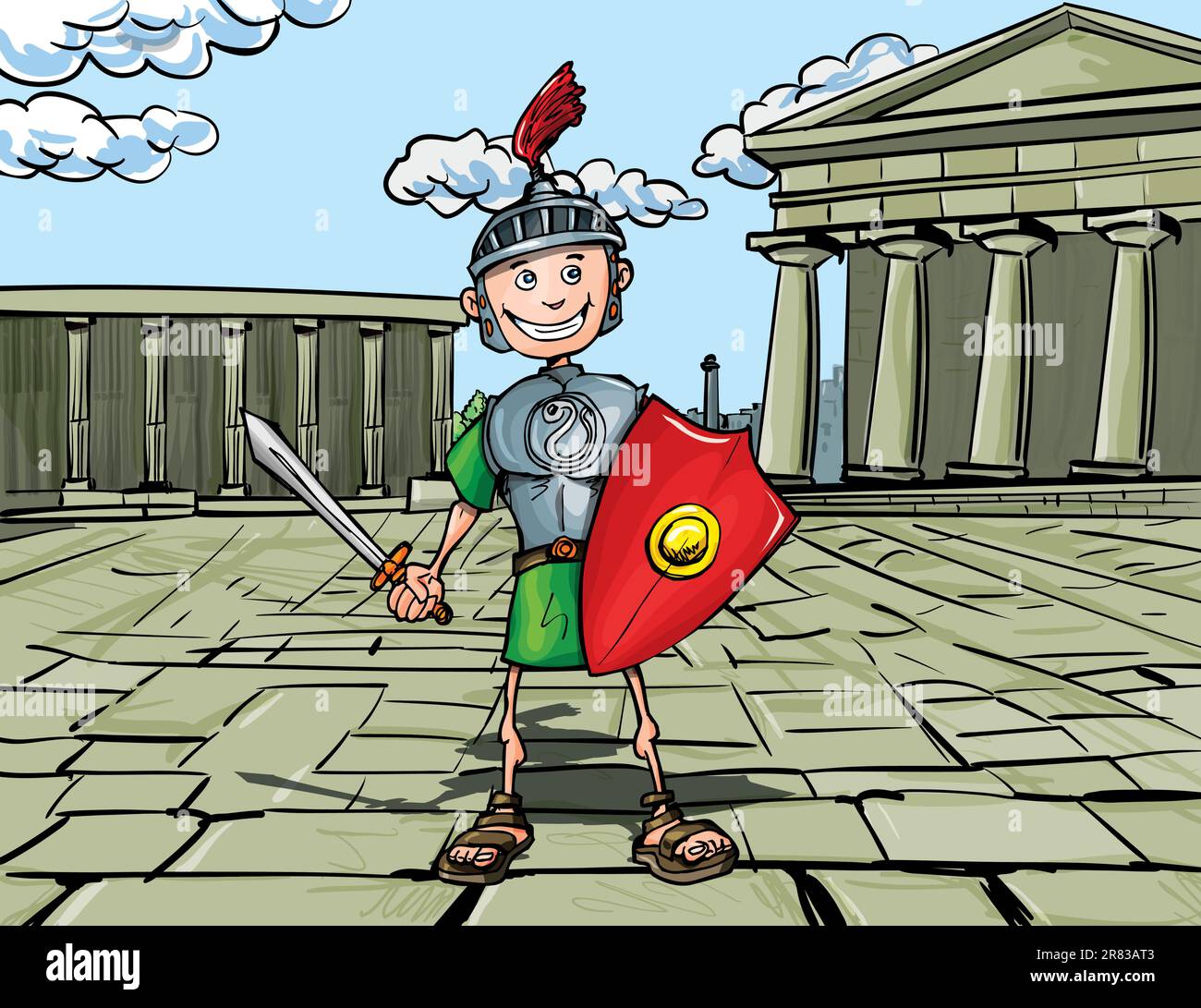 Cartoon Roman Legionary standing in front of a Roman temple Stock ...