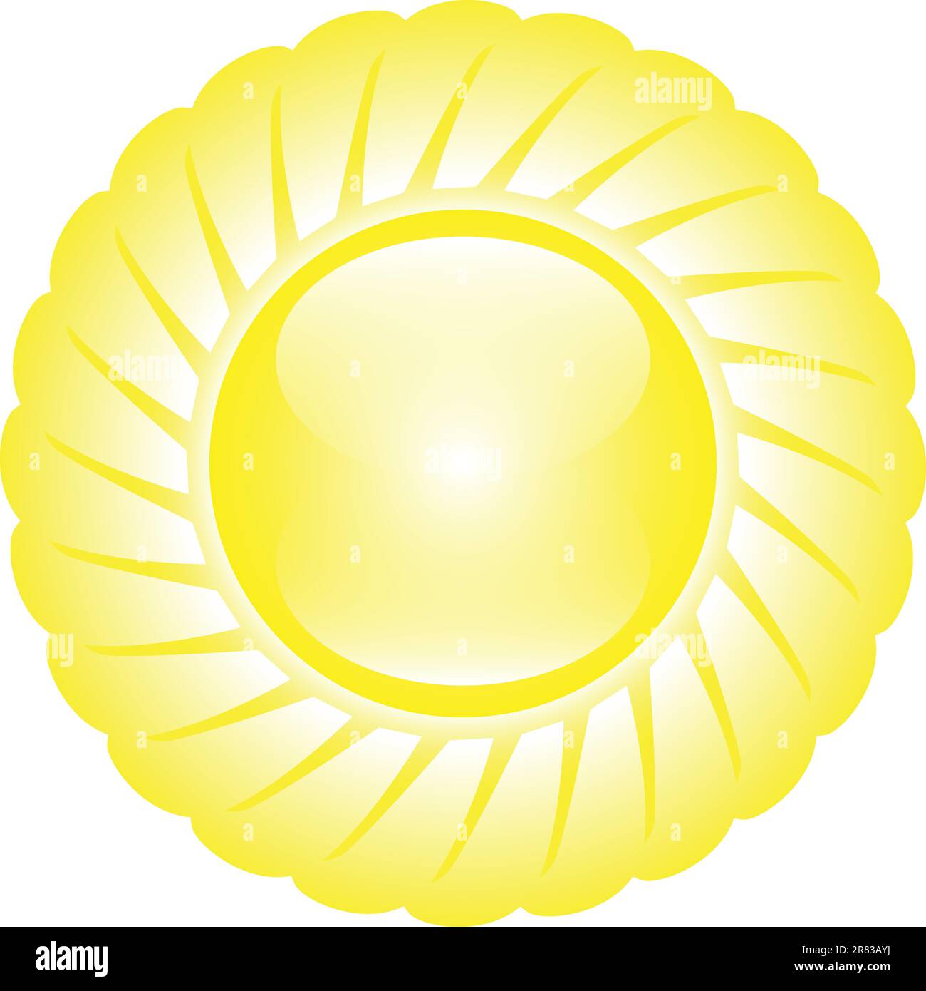 Yellow glossy shining sun isolated on white background. Vector ...