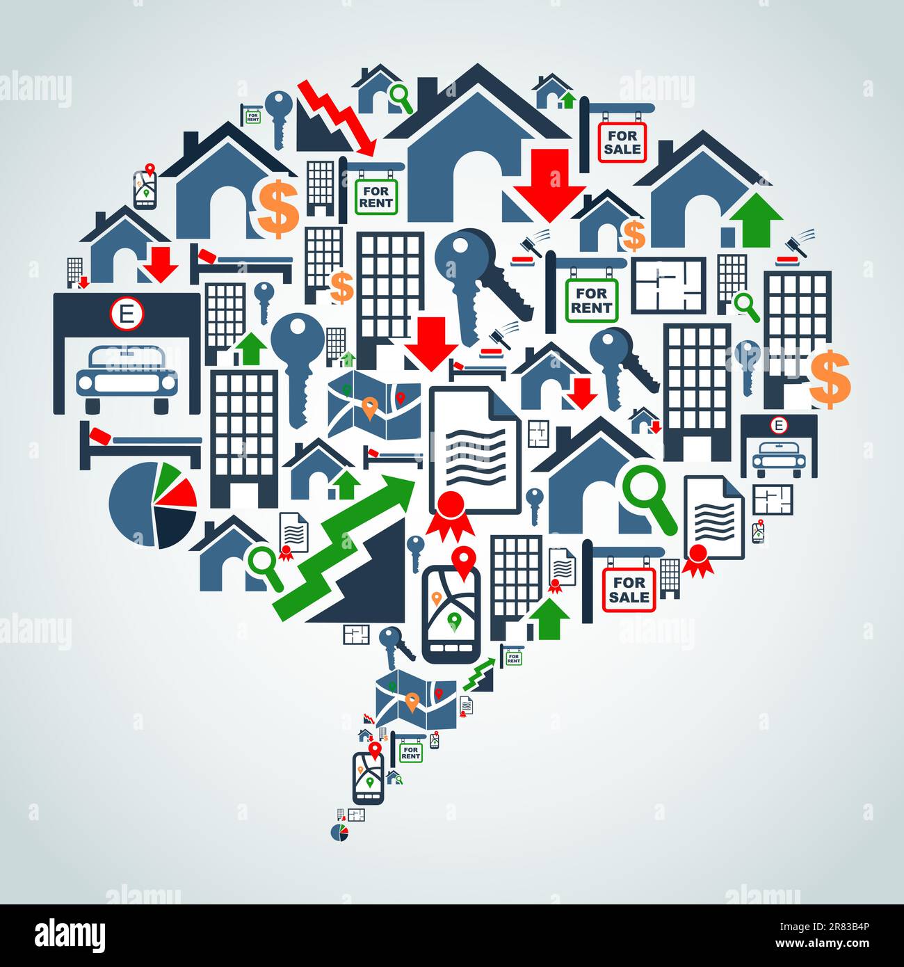 Real estate icon set in social media bubble shape background ...