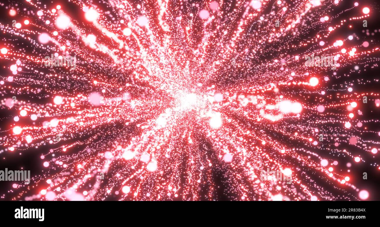 Abstract red energy fireworks particle salute magical bright glowing ...