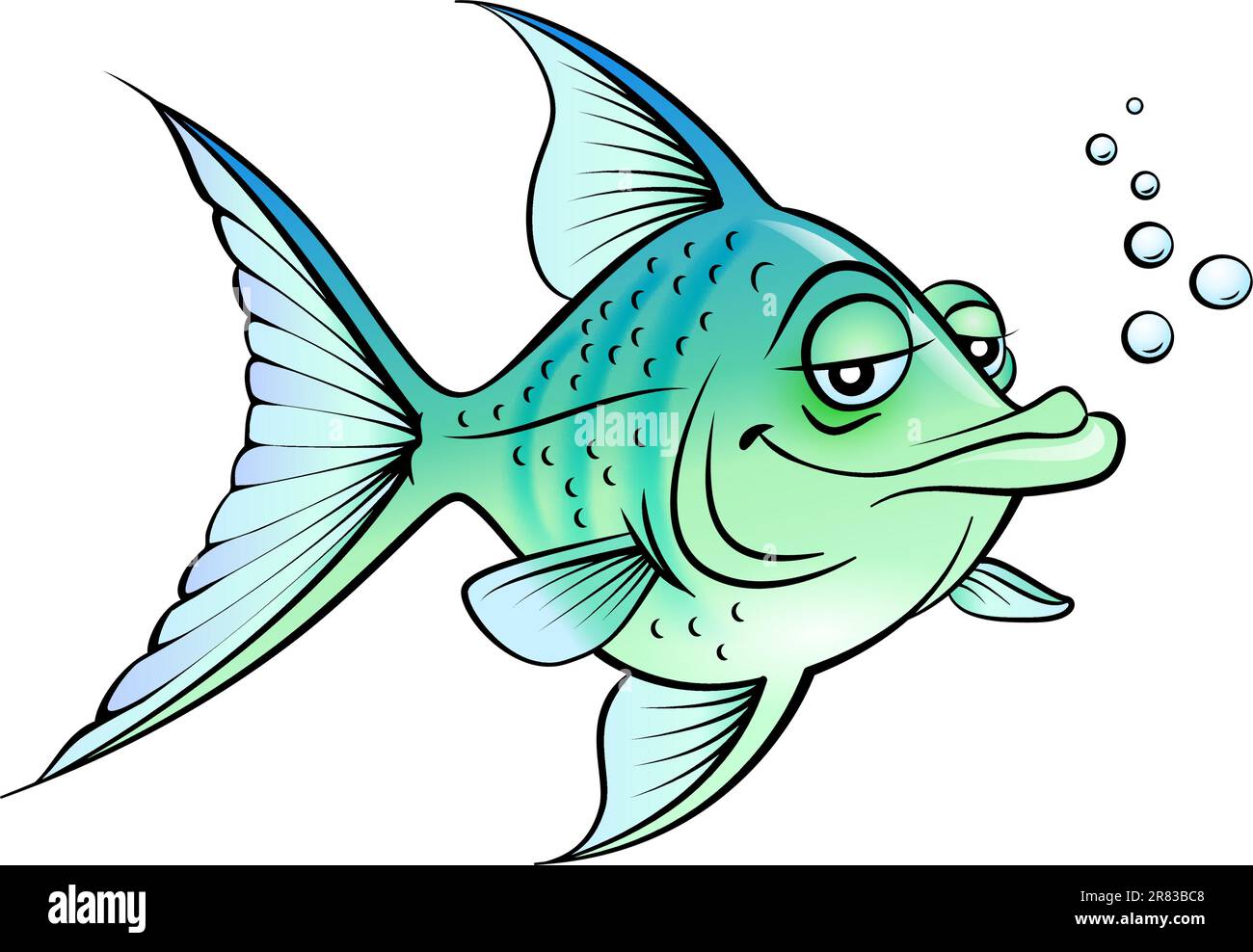 Green cartoon fish. Illustration for design on white background Stock ...