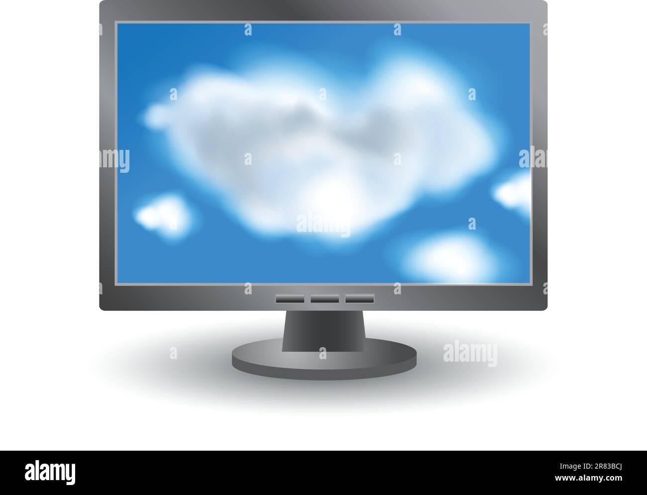 Cloud shape cut out from a computer monitor with a view of the clouds ...