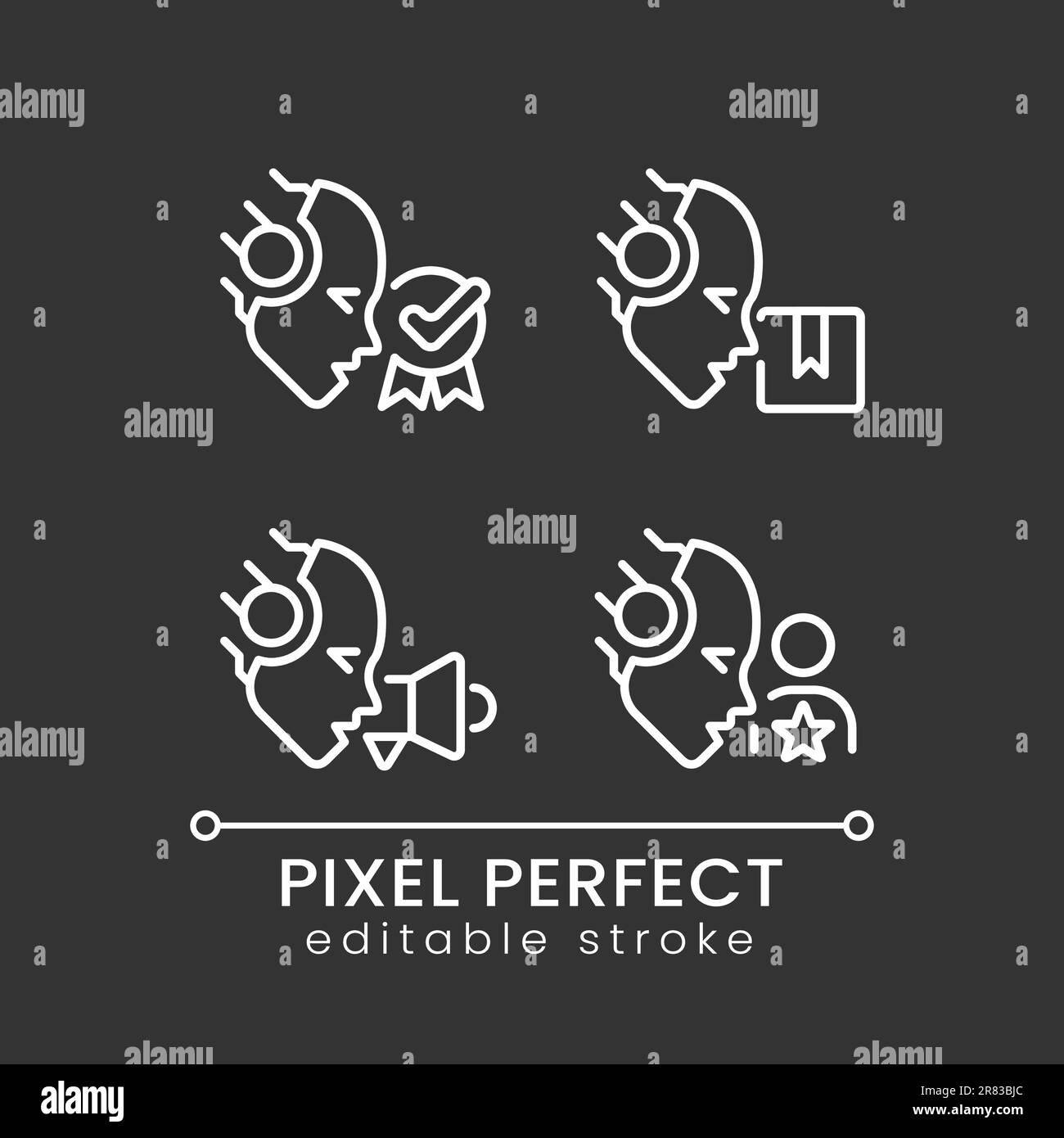 Artificial intelligence in business pixel perfect white linear icons set for dark theme Stock ...