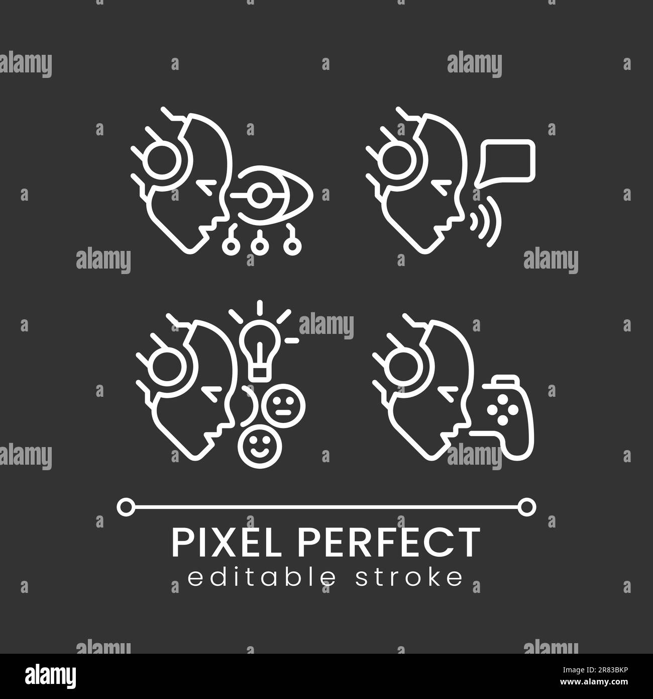 Artificial intelligence benefits pixel perfect white linear icons set for dark theme Stock ...
