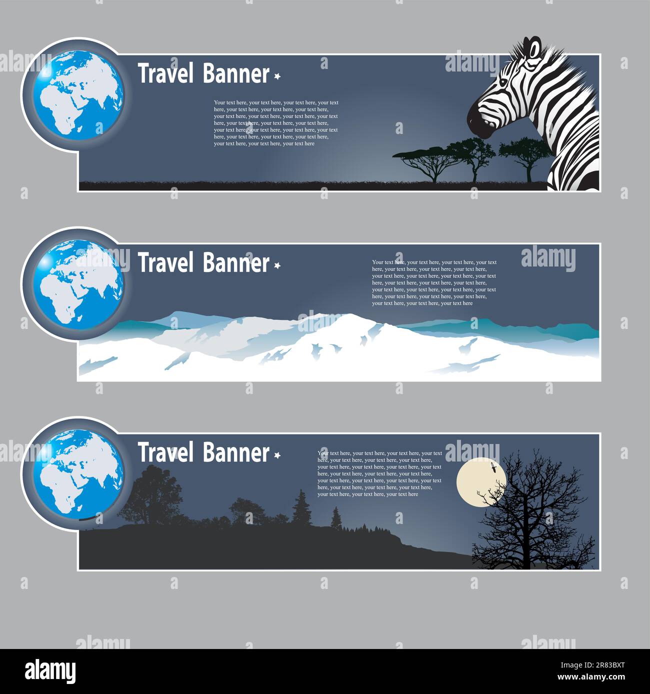 Travel banners: landscapes of the miscellaneous continent Stock Vector ...