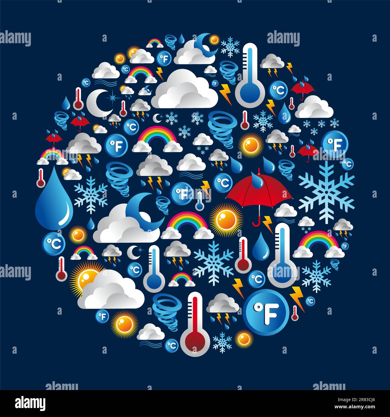 Weather icon set in circle shape over blue background. Vector file ...