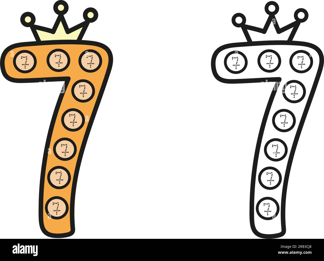 Seven - coloring. Vector hand drawn illustration isolated on white ...