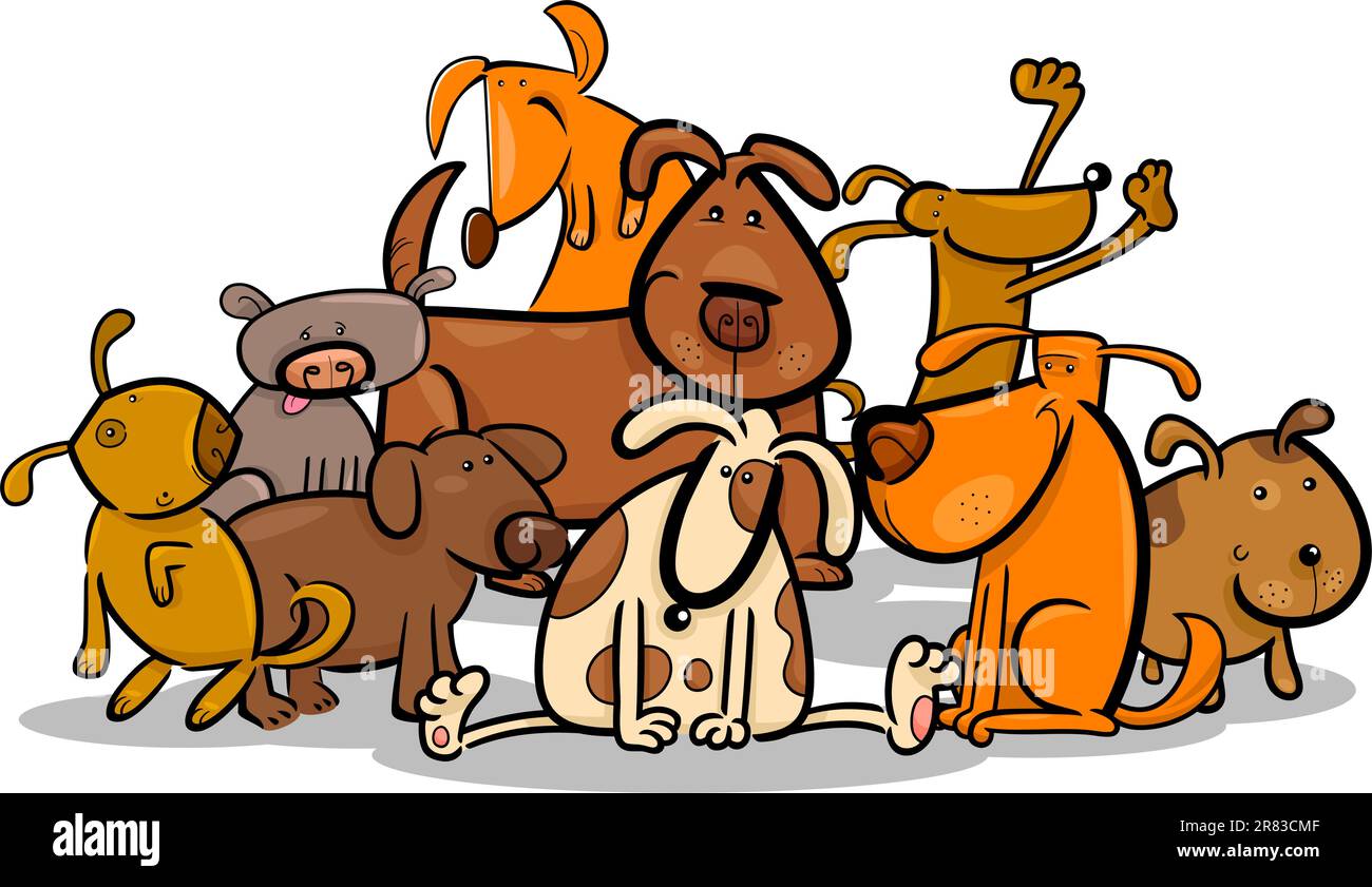 Cartoon Illustration of Cute Dogs or Puppies Group Stock Vector Image ...