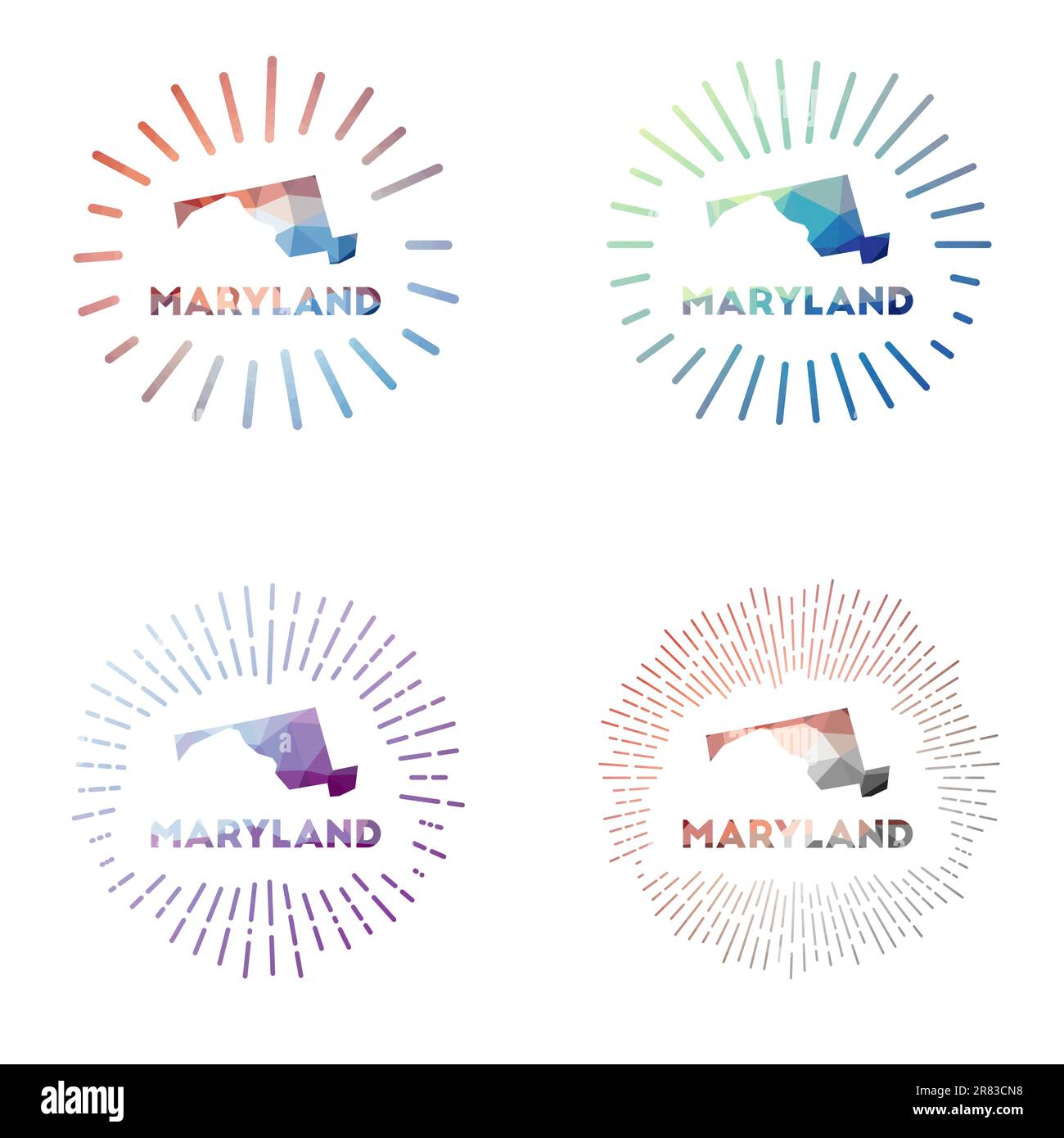 Maryland low poly sunburst set. Logo of US state in geometric polygonal ...