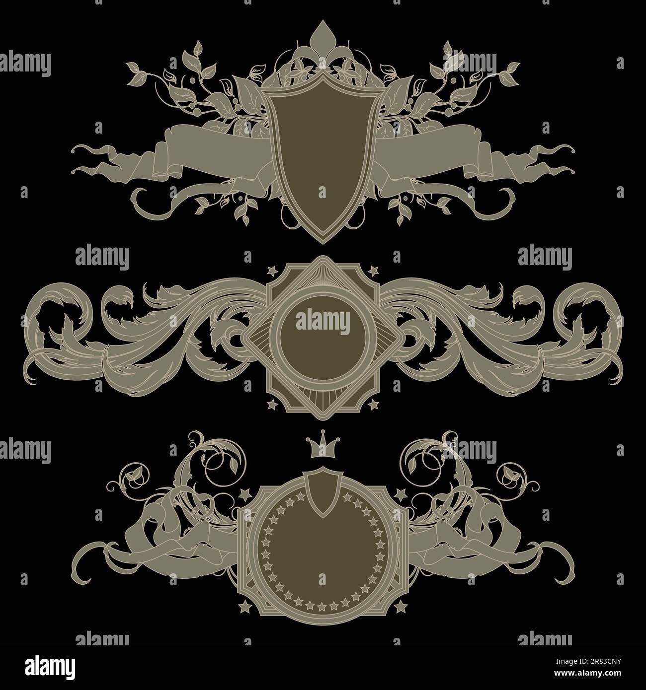 Set ornate shields hi-res stock photography and images - Alamy