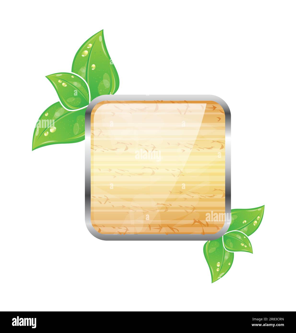 Illustration wooden square board with eco green leaves - vector Stock ...