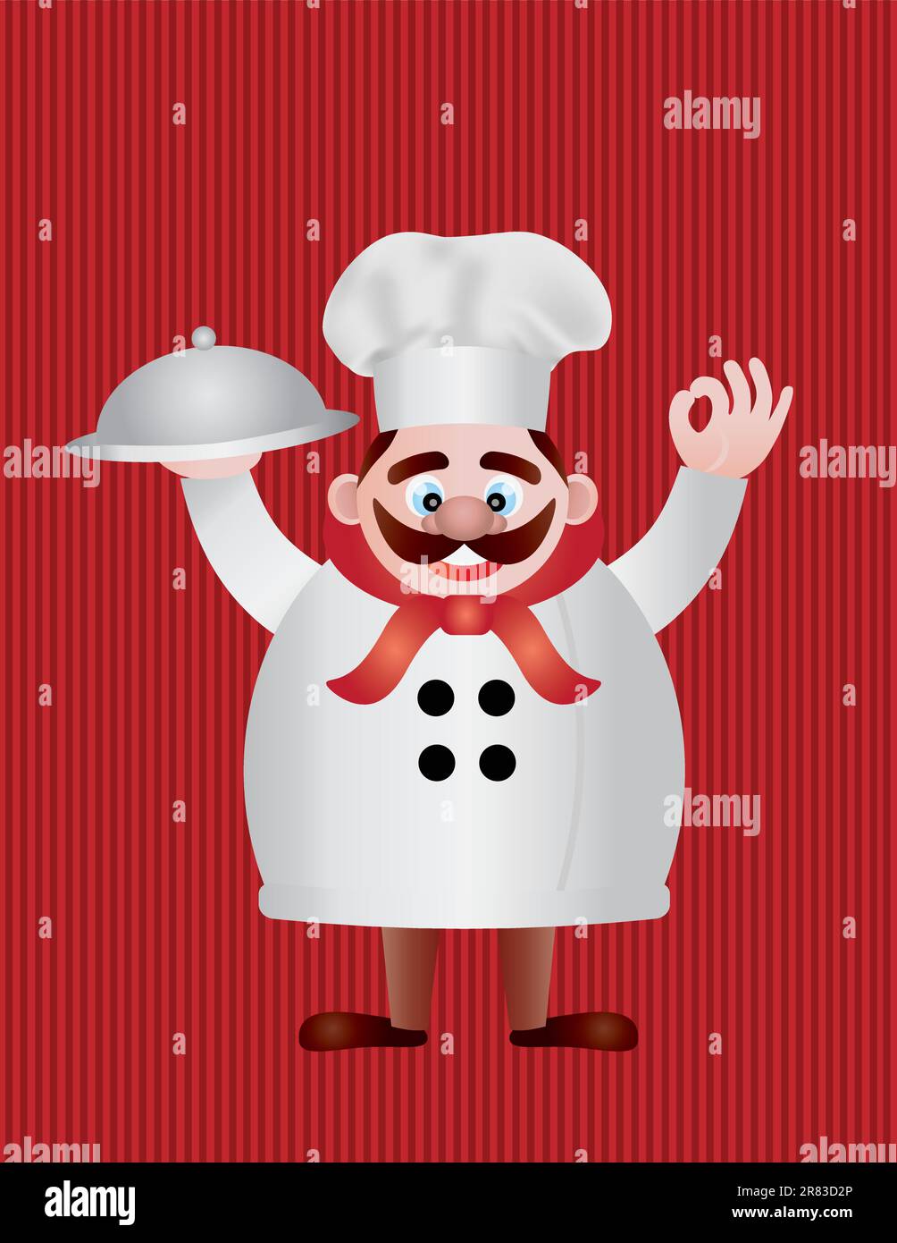 Chef with Tray on Red Stripes Background Illustration Stock Vector ...