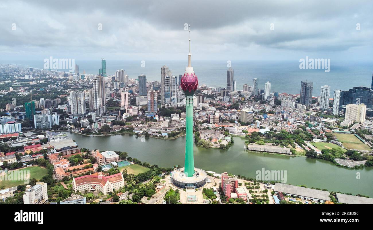 Aerial view of the main attraction, the Lotus Tower in the capital of ...