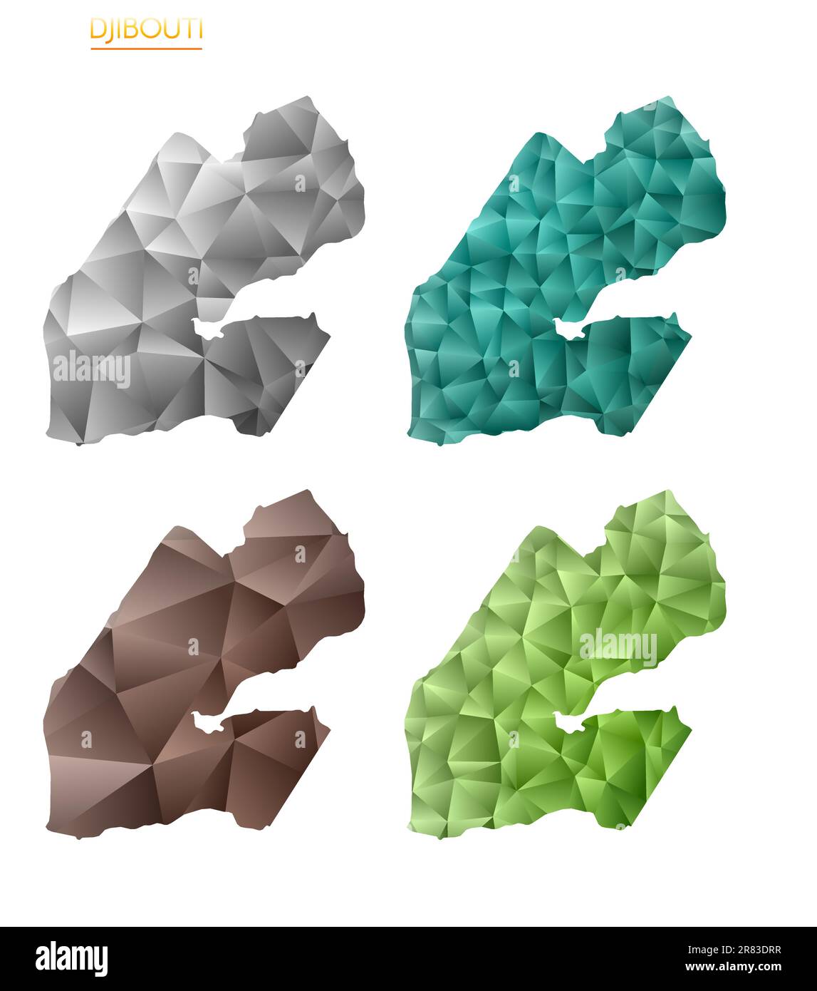 Set of vector polygonal maps of Djibouti. Bright gradient map of country in low poly style Stock ...