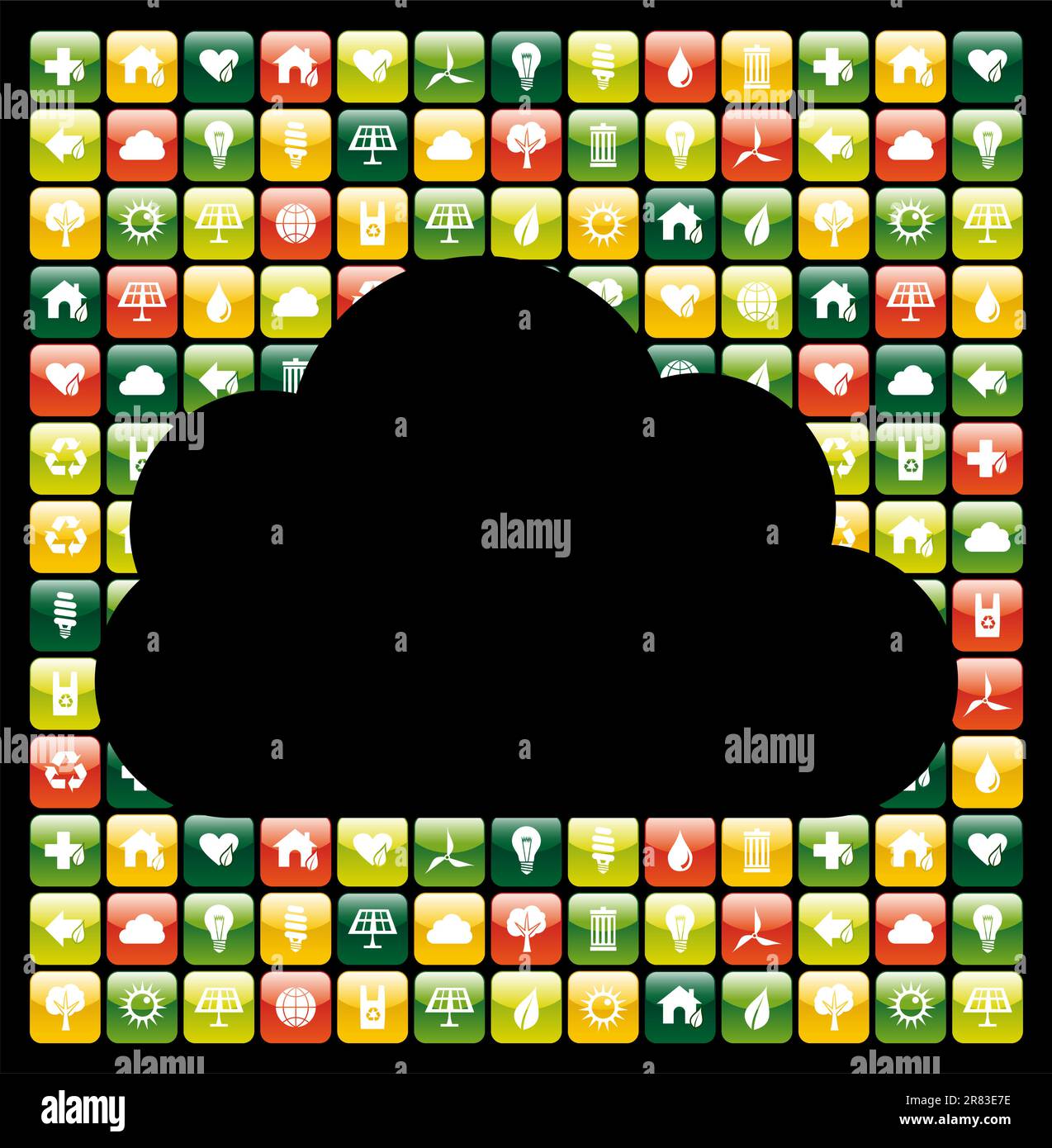 Cloud computing over iphone green app icons background. Vector file ...