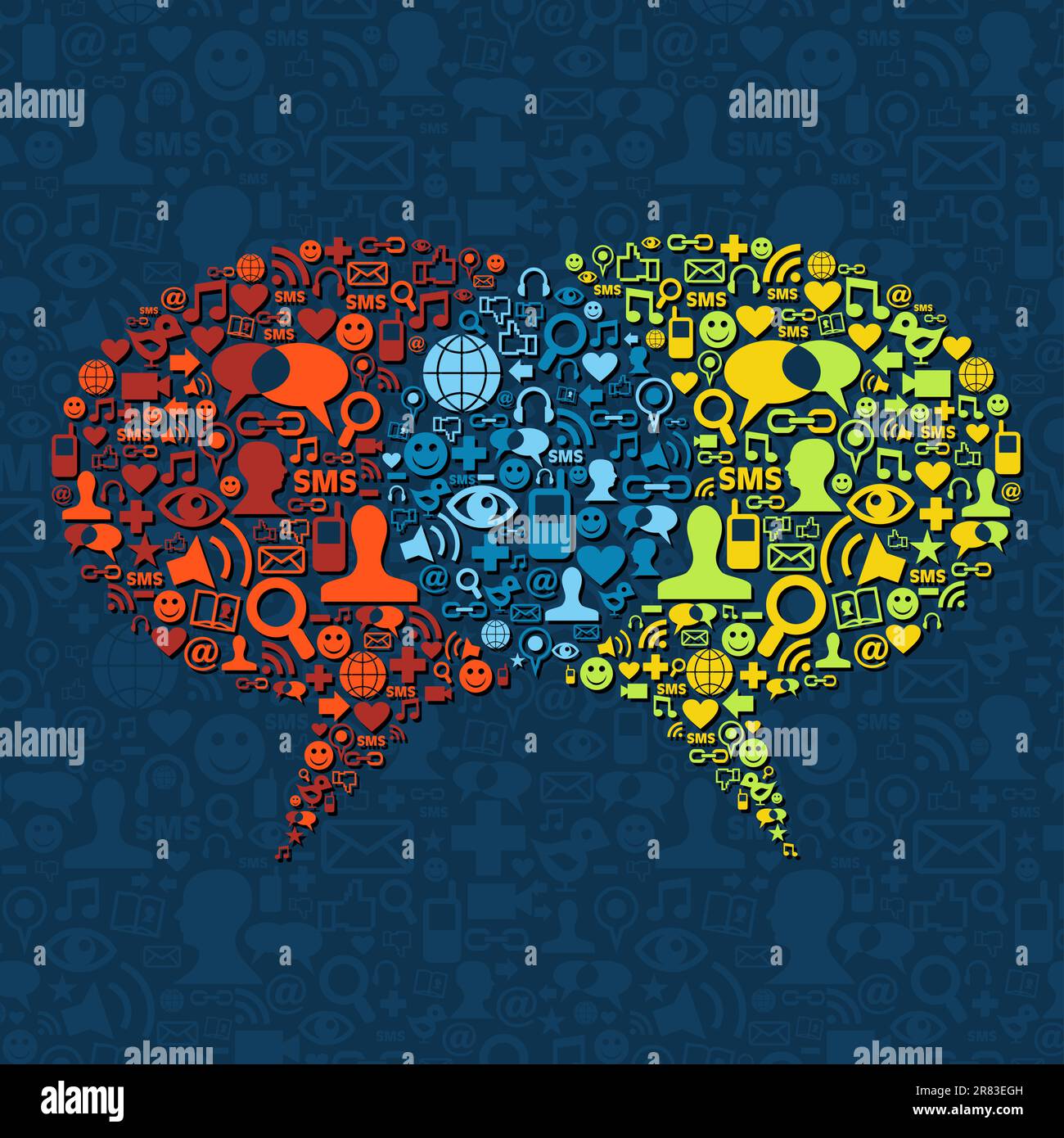 Social media icon set in two speech bubbles communication. Vector file layered for easy ...