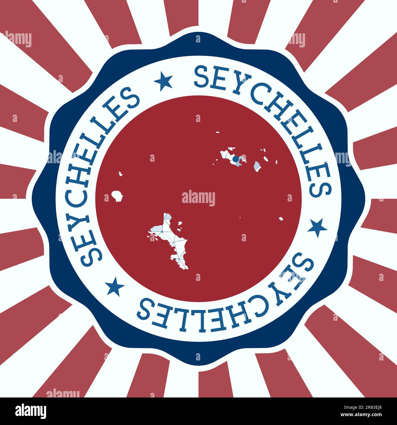 Seychelles Badge. Round logo of island with triangular mesh map and ...