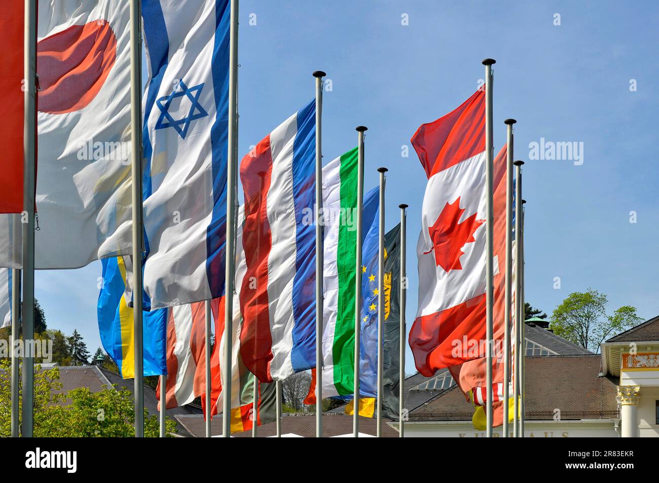 Northern Black Forest, Baden-Baden, spa garden, spa hotel, flags Stock ...