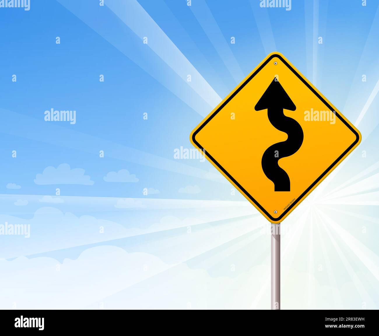 Yellow sign with winding road symbol on blue background Stock Vector ...