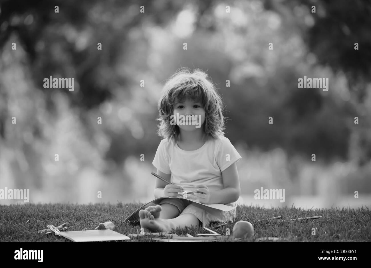 Child learning. Back to school and happy kids time. Kid is learning in ...