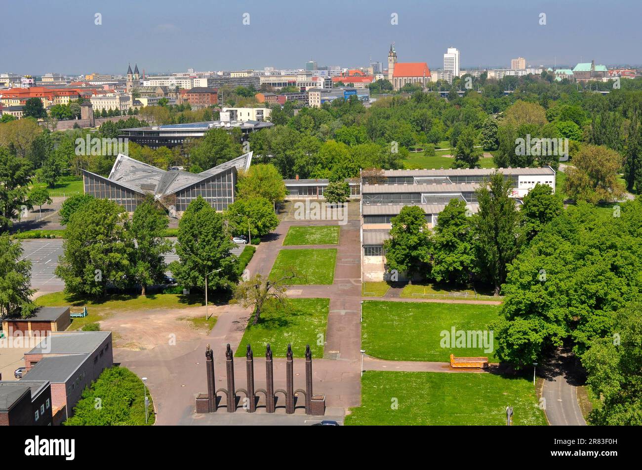 Magdeburg, view from the observation tower at the Elbe river Stock ...