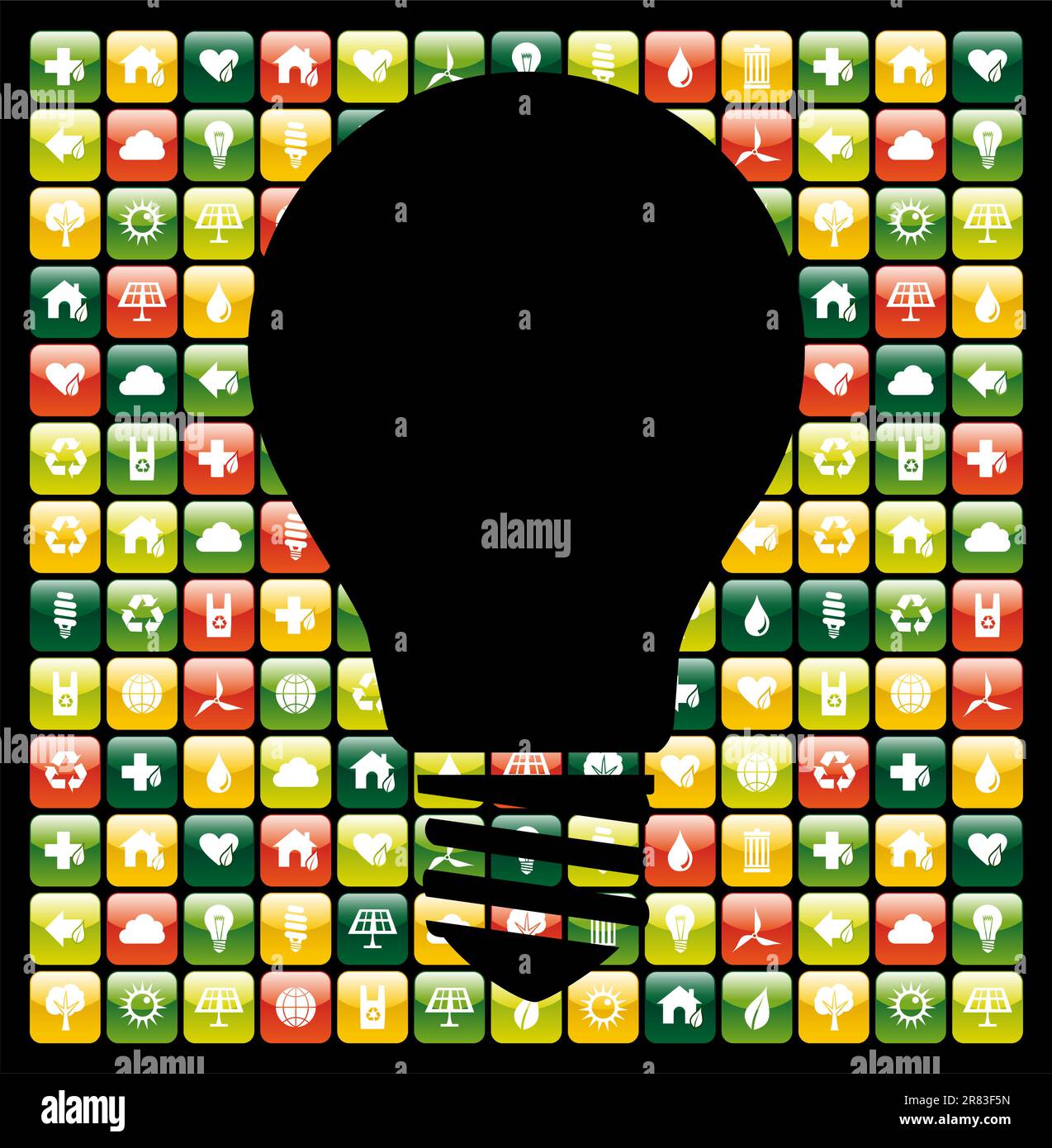Light bulb symbol over global mobile phone green apps icon background ...